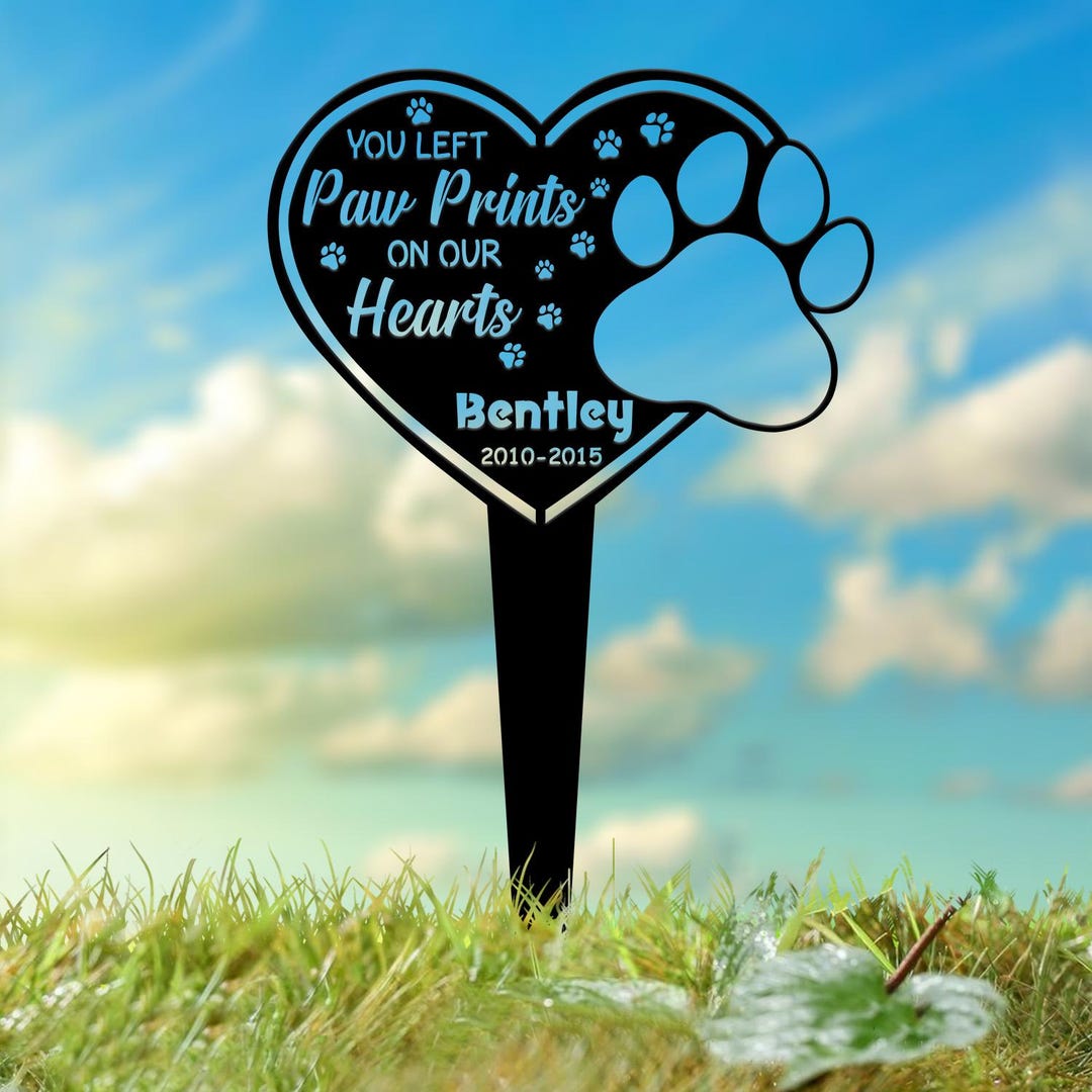 Custom Dog Memorial Garden Stake With Heart and Paw, Pet Grave Marker ...