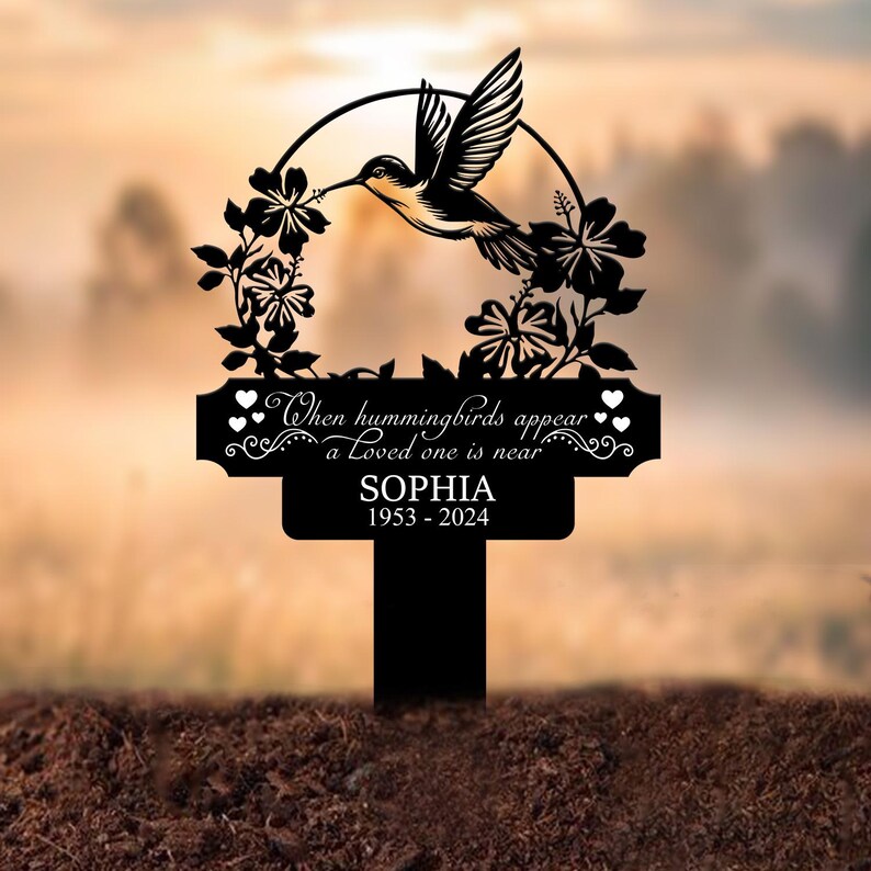 Personalized Hummingbird Memorial Plaque Stake, Hummingbird Name Metal ...