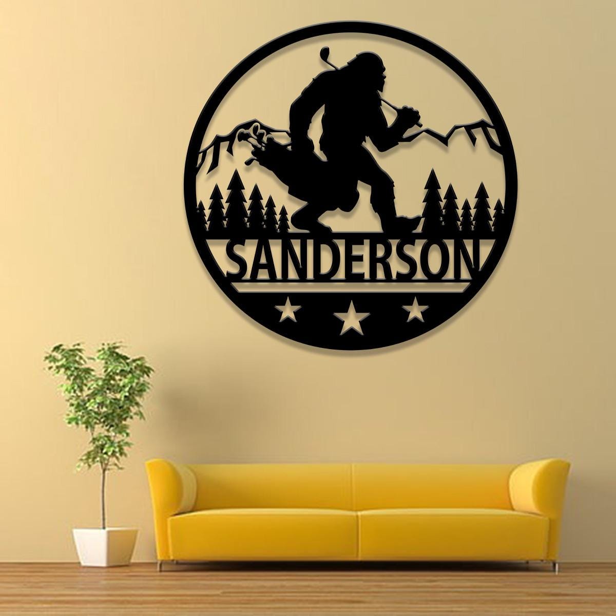 Custom Sasquatch Fishing Metal Sign - Bigfoot Mountain Yard Art ...
