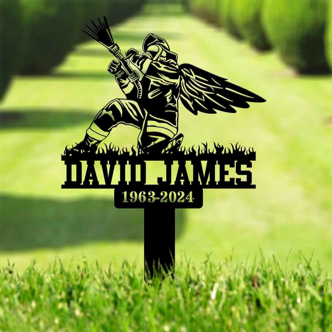 Custom Firefighter With Angels Wings Memorial Plaque Stake ...