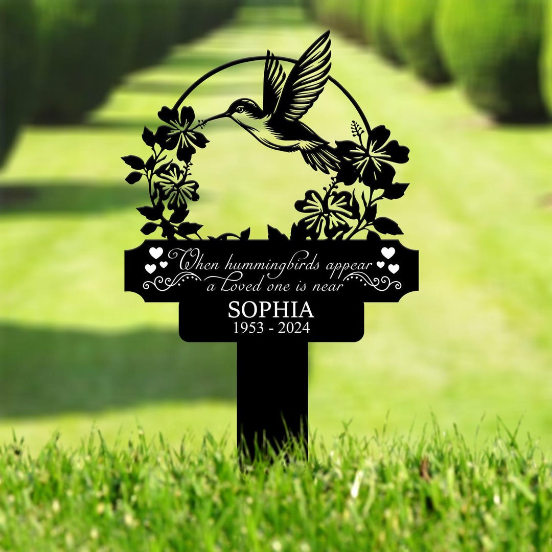 Personalized Hummingbird Memorial Plaque Stake, Hummingbird Name Metal ...