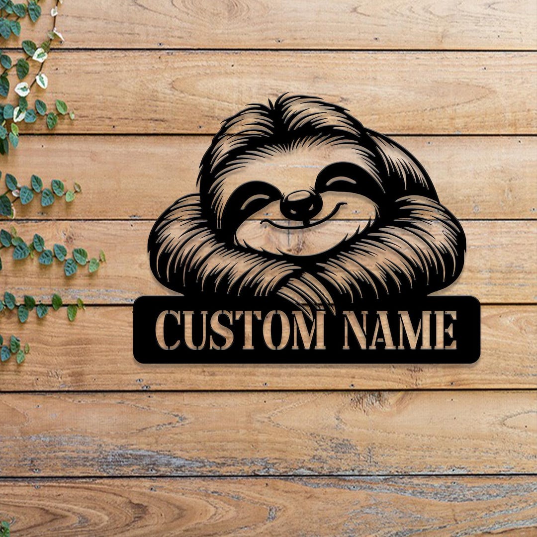 Personalized Sloth Metal Wall Art LED Light, Custom Lazy Sloth Name ...