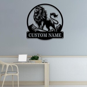 Personalized Lion Metal Wall Sign, Custom Text Mountain Lion Wall Art ...