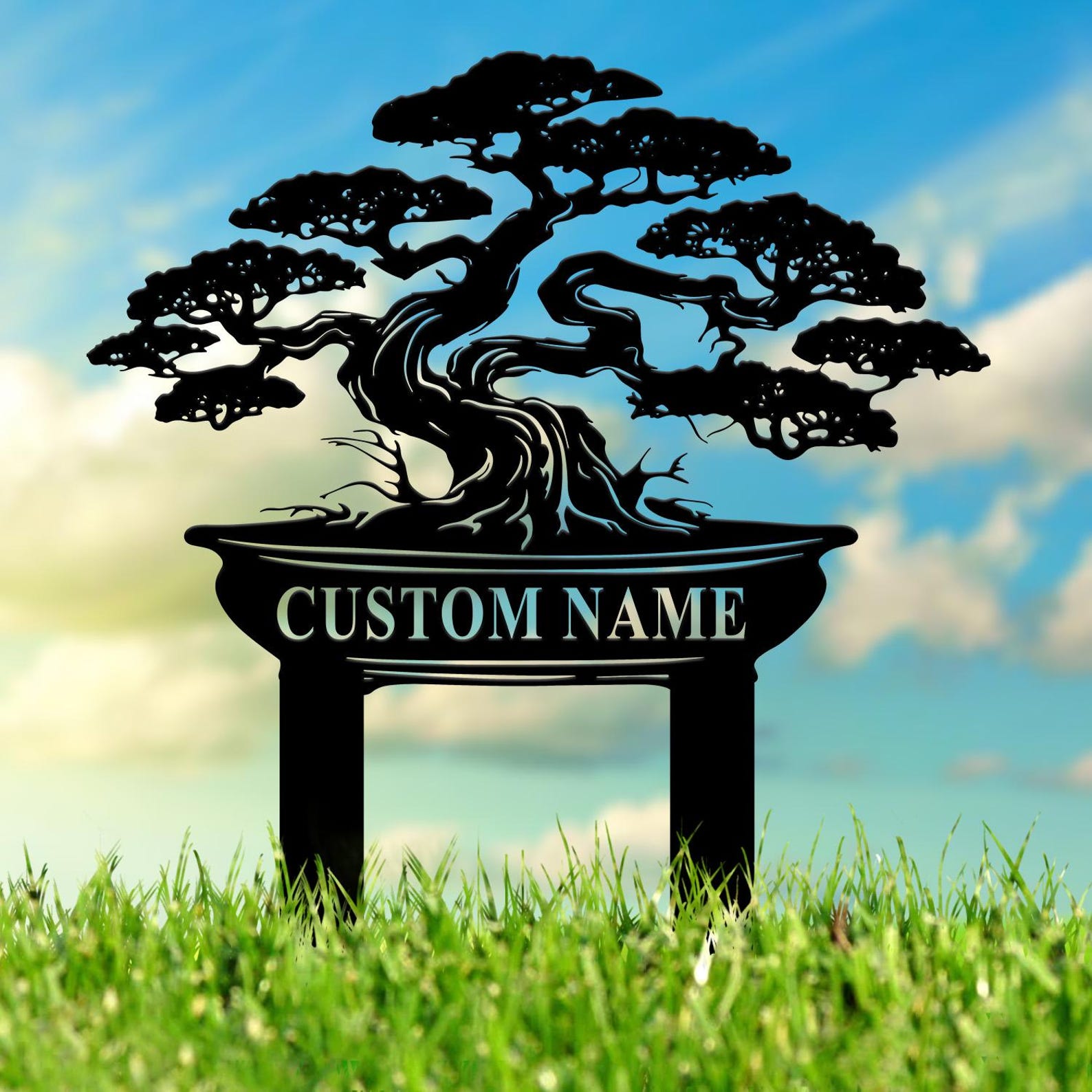Personalized Bonsai Garden Sign, Custom Metal Garden Stake, Bonsai Tree ...