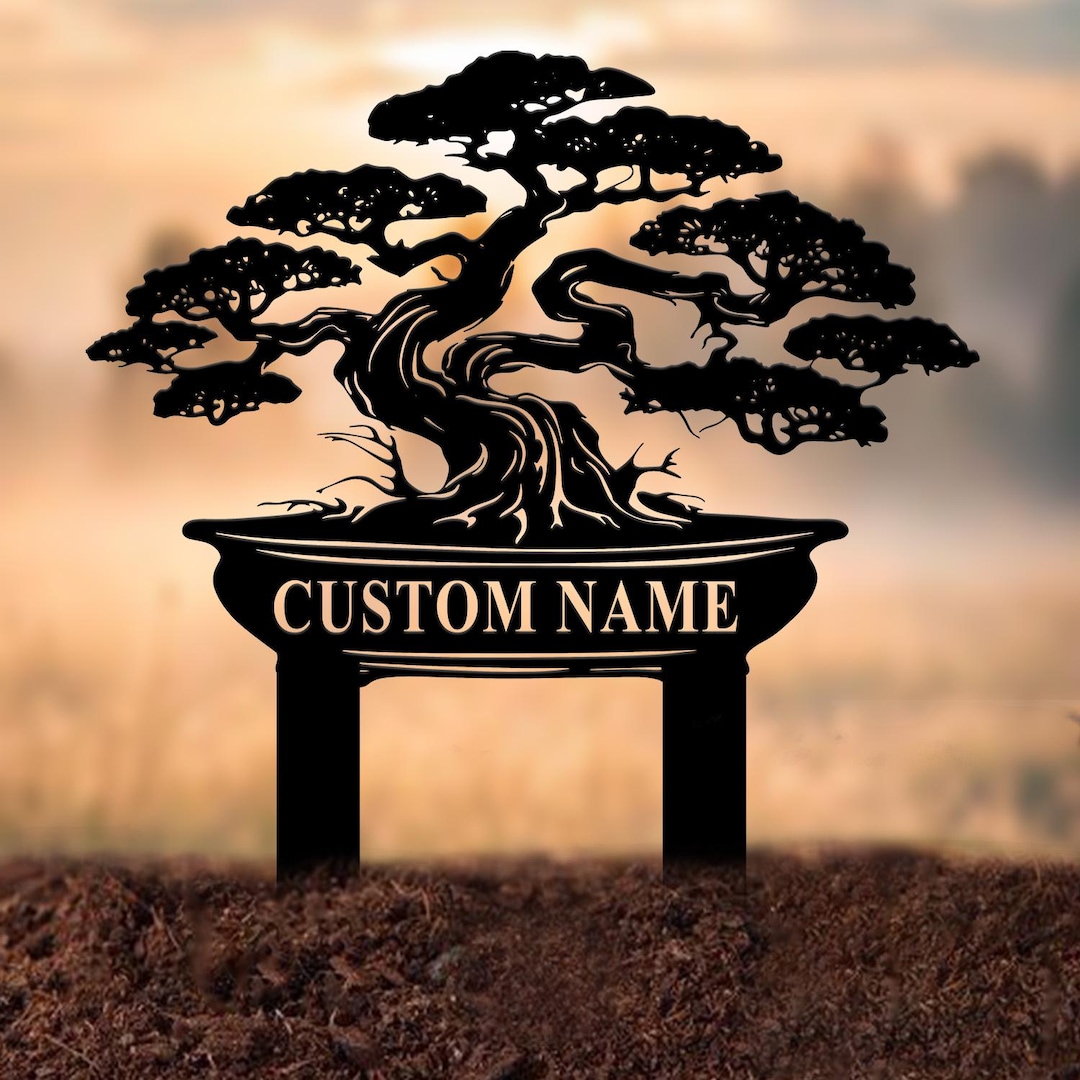 Personalized Bonsai Garden Sign, Custom Metal Garden Stake, Bonsai Tree ...