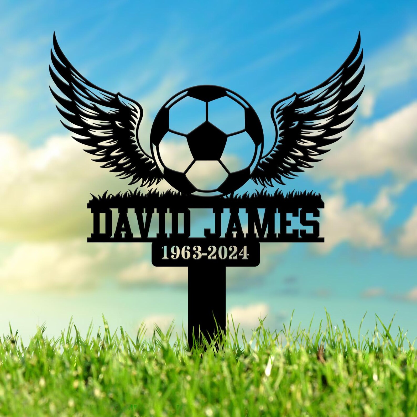 Custom Soccer Ball With Wings Memorial Plaque Stake, Grave Markers ...