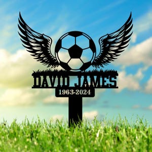 Custom Soccer Ball With Wings Memorial Plaque Stake, Grave Markers ...
