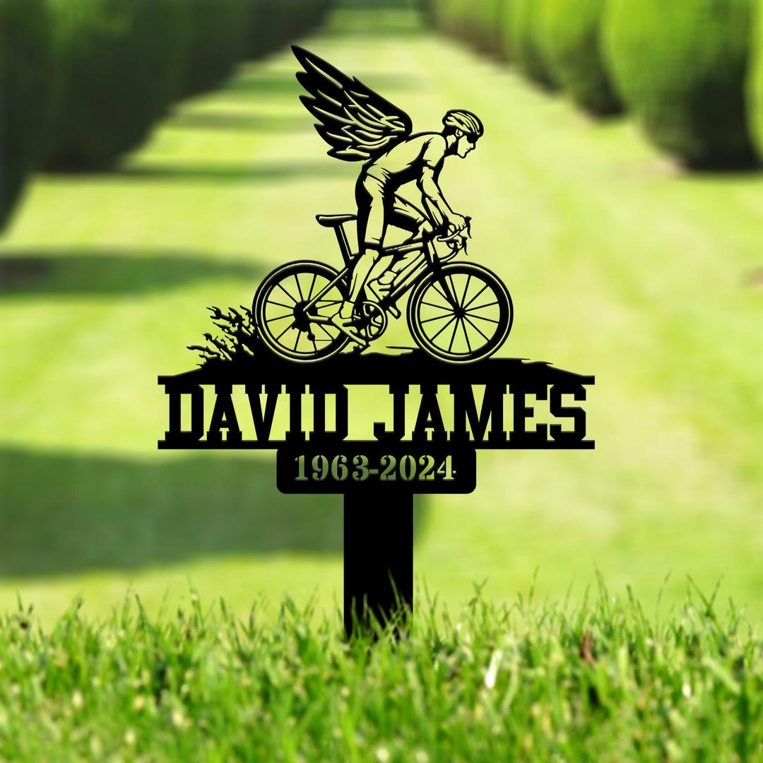 Personalized Cyclist Bike Rider With Wings Memorial Plaque Stake, Metal ...