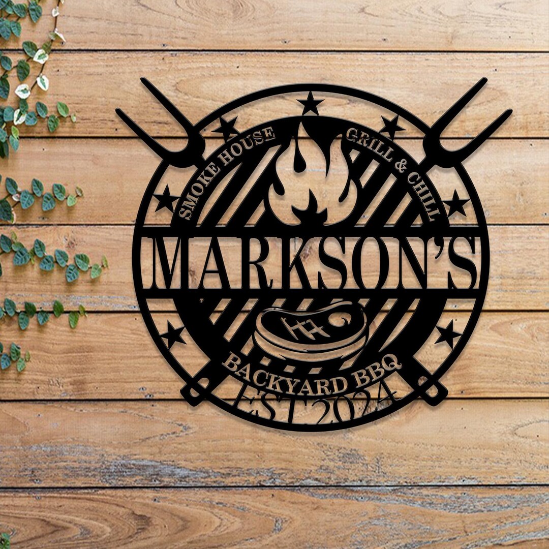 Personalized Backyard BBQ Sign With LED Light, Custom Grill Metal Sign ...