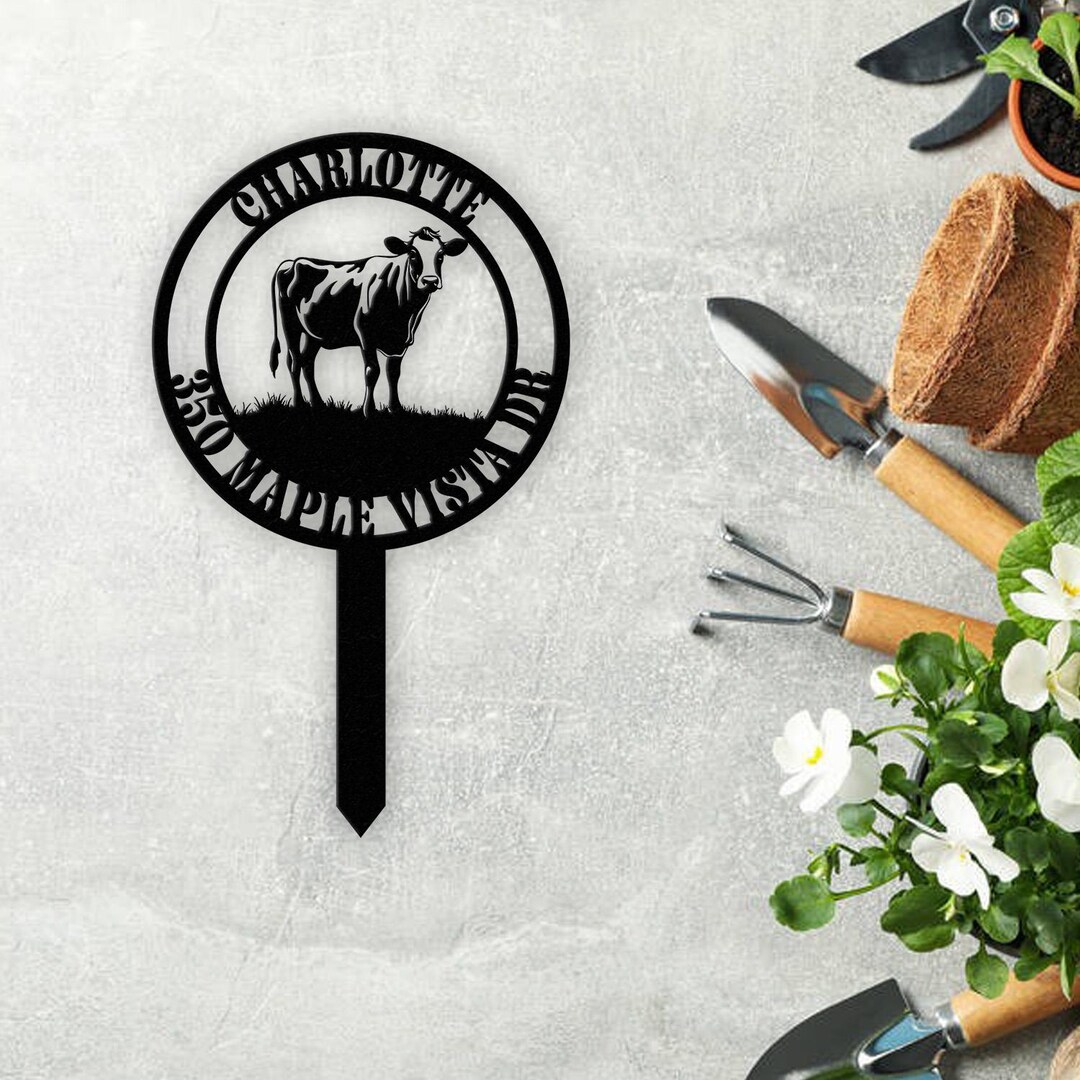 Personalized Cow Address Garden Stake, Custom Farm Sign, Custom House ...
