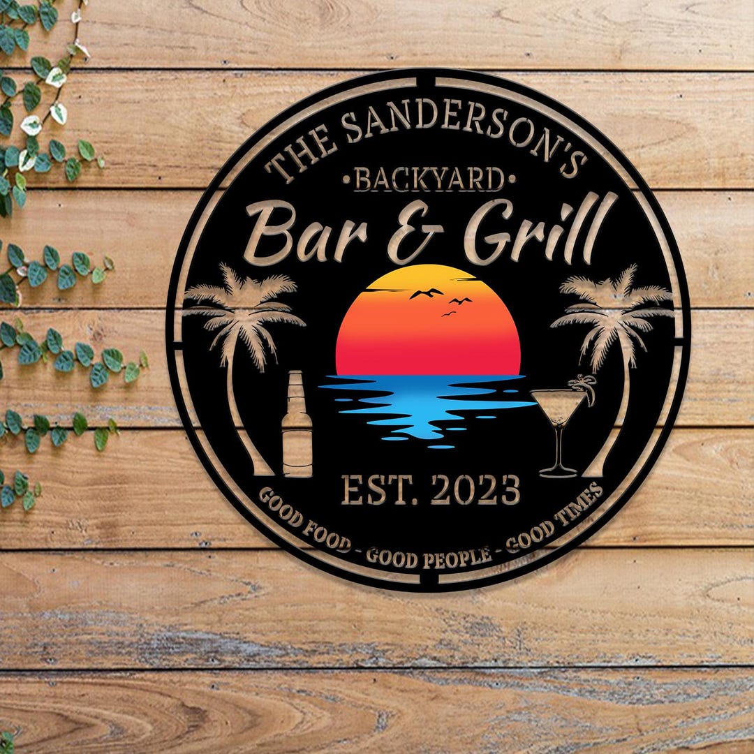Personalized Backyard Sign LED Light, Custom Bar & Grill Sign, Metal ...
