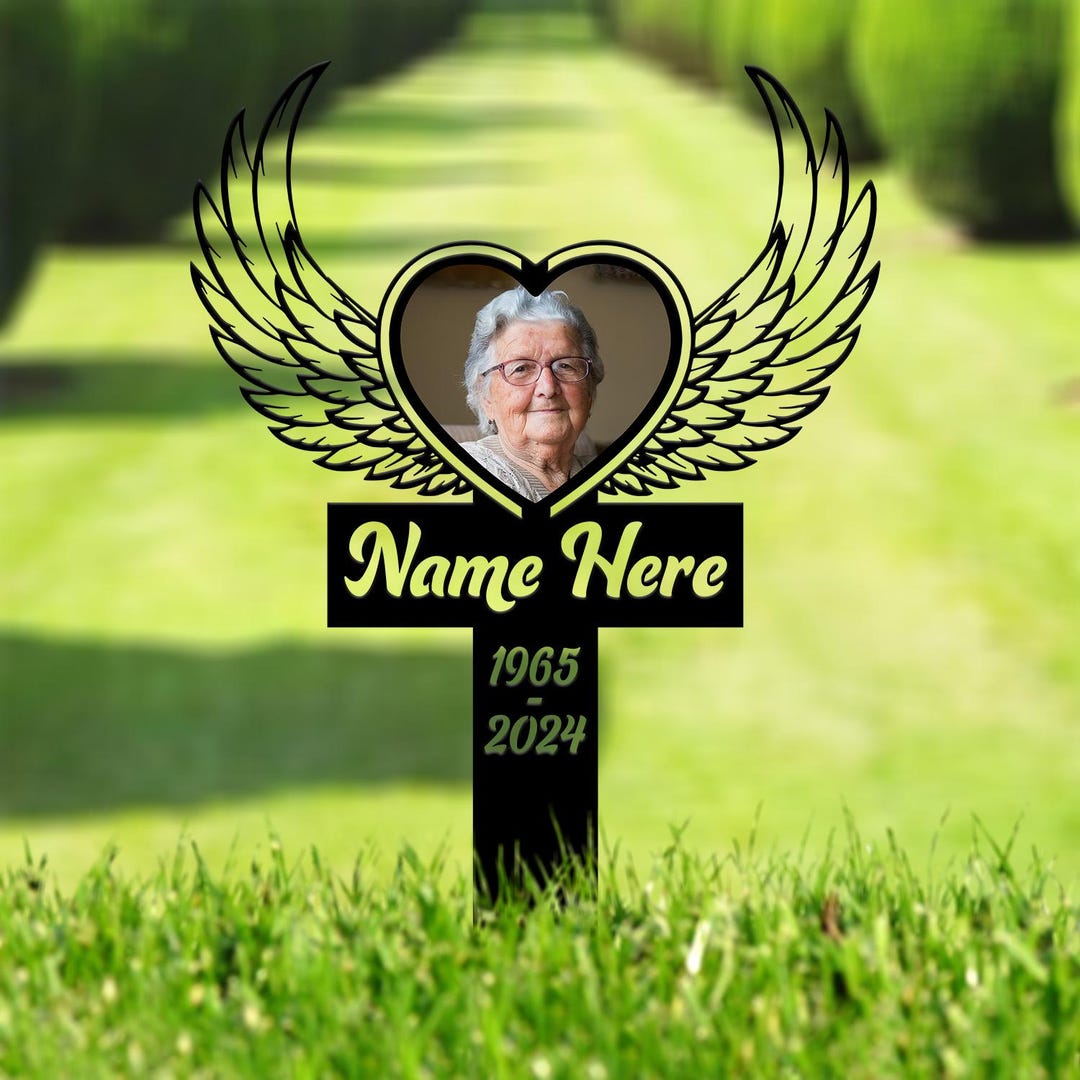 Custom Photo Angel Wings Grave Marker, Temporary Grave Marker With ...
