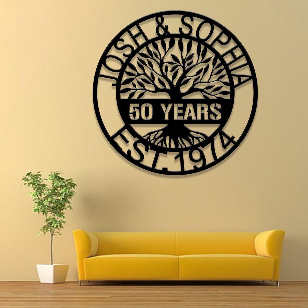 Custom Tree of Life Anniversary Metal Sign With LED Light, 50th Wedding ...