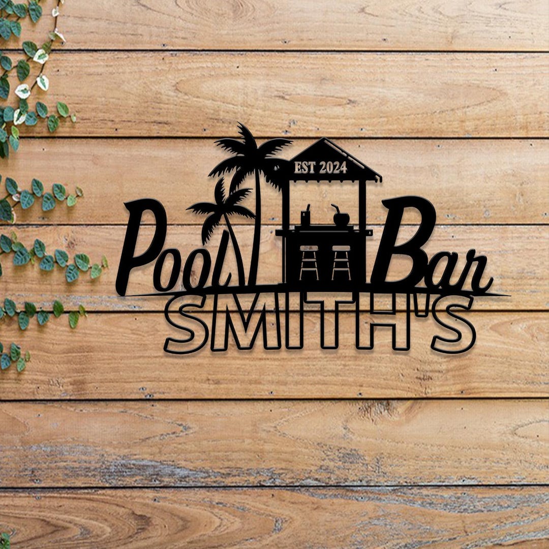 Personalized Pool Bar Metal Sign With LED, Outdoor Wall Decor, Custom ...