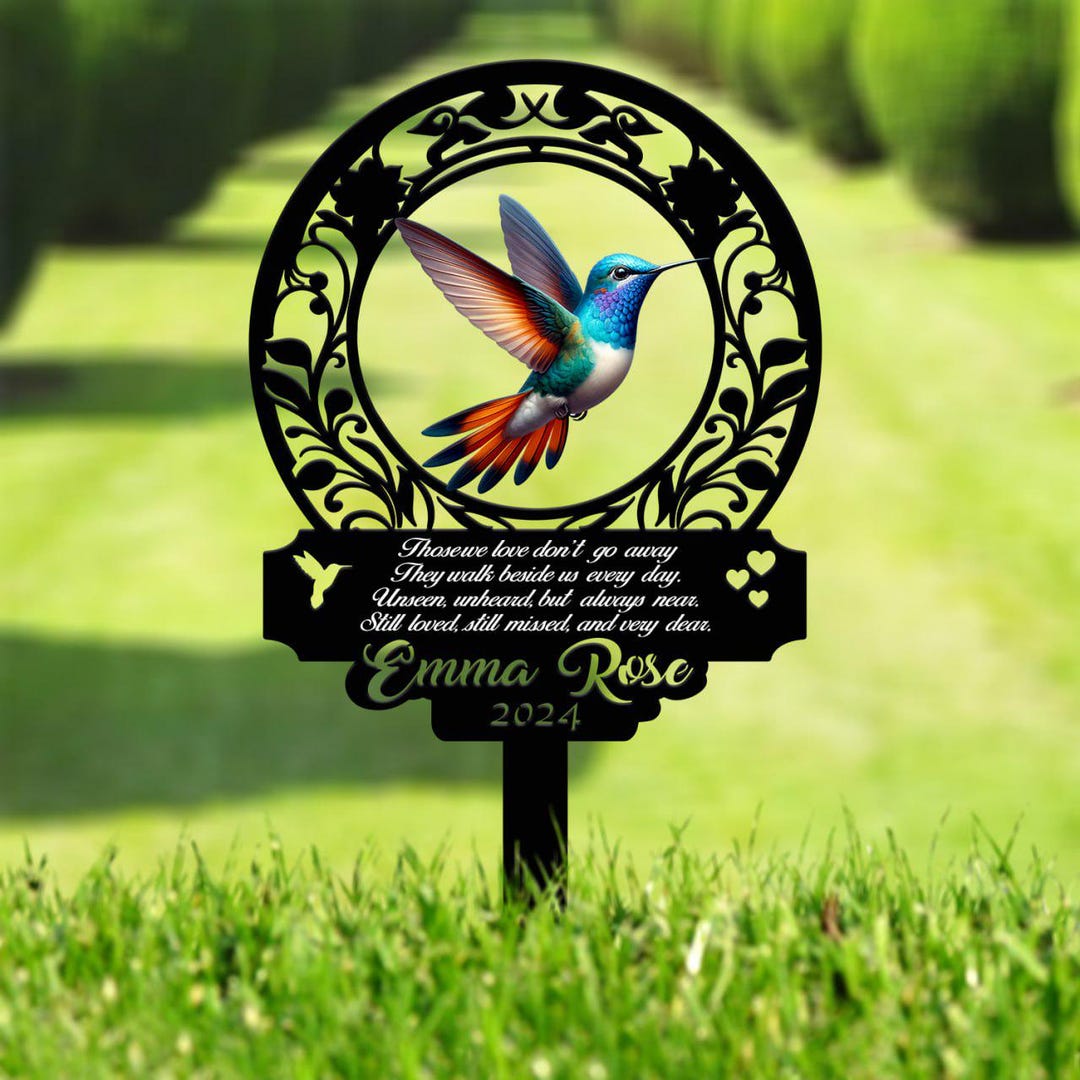 Personalized Hummingbird Memorial Garden Stake, Custom Name Hummingbird ...
