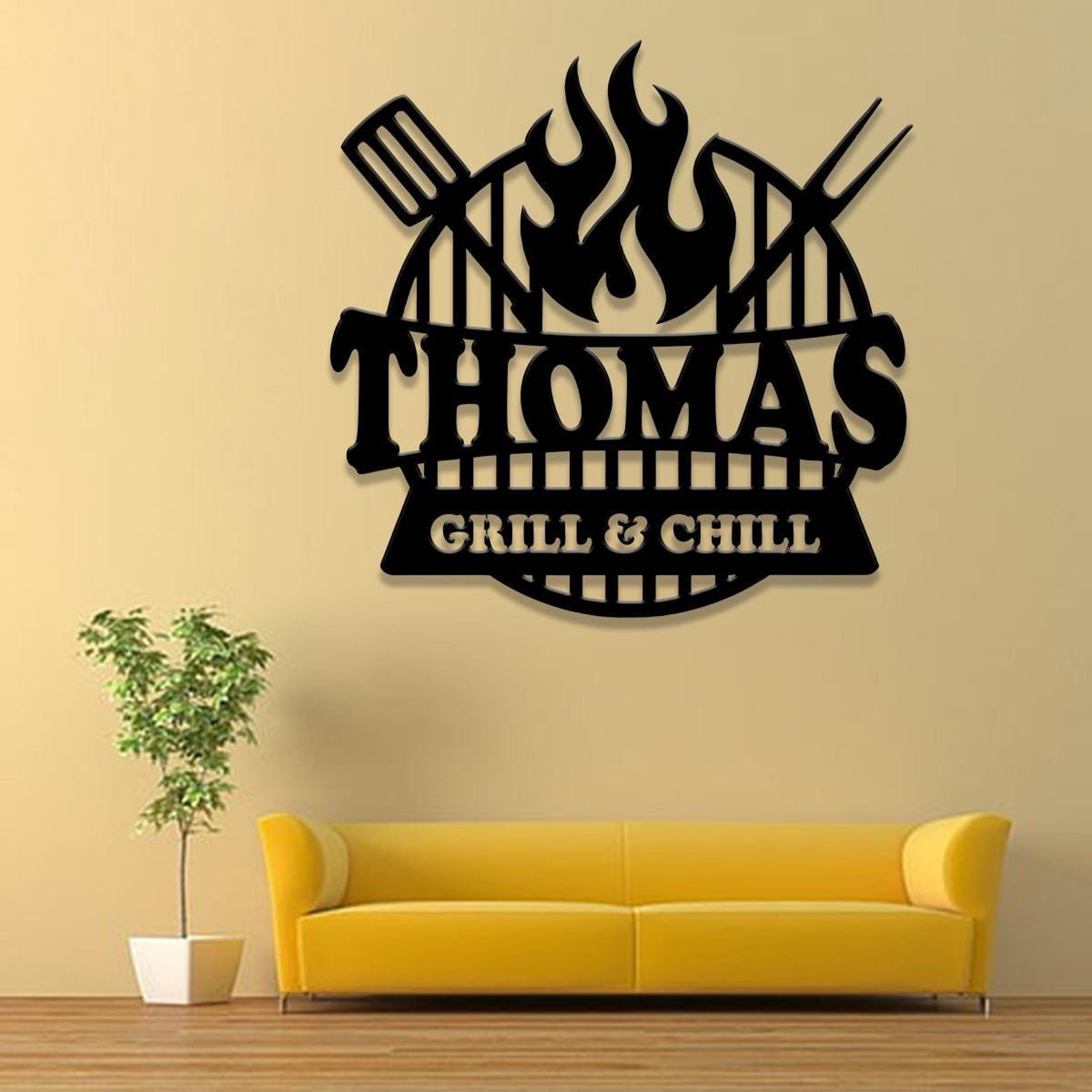 Custom Backyard BBQ Metal Sign With LED Light, Personalized Grill Sign ...