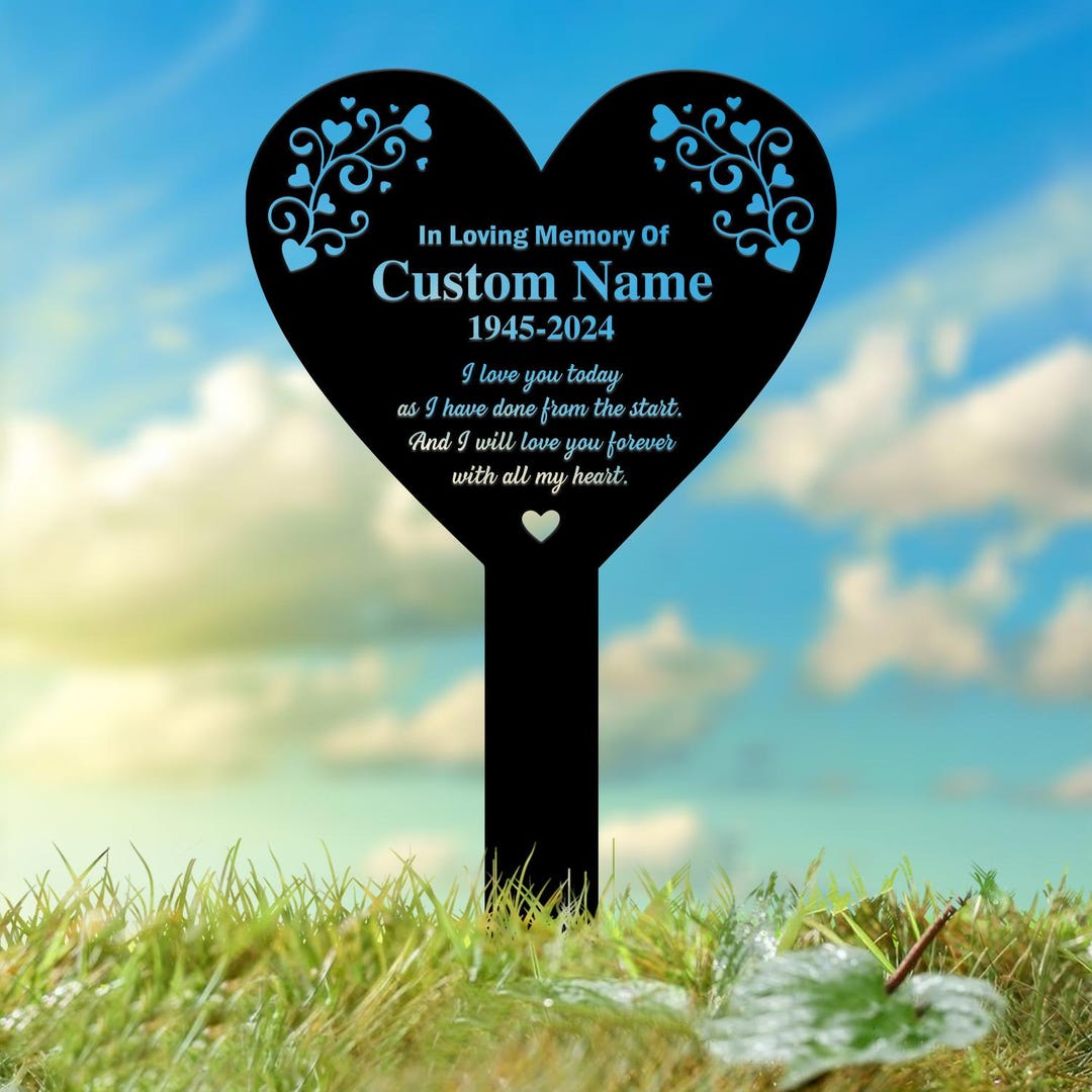 Custom Heart Memorial Stake, Personalized Metal Garden Stake, in Loving ...