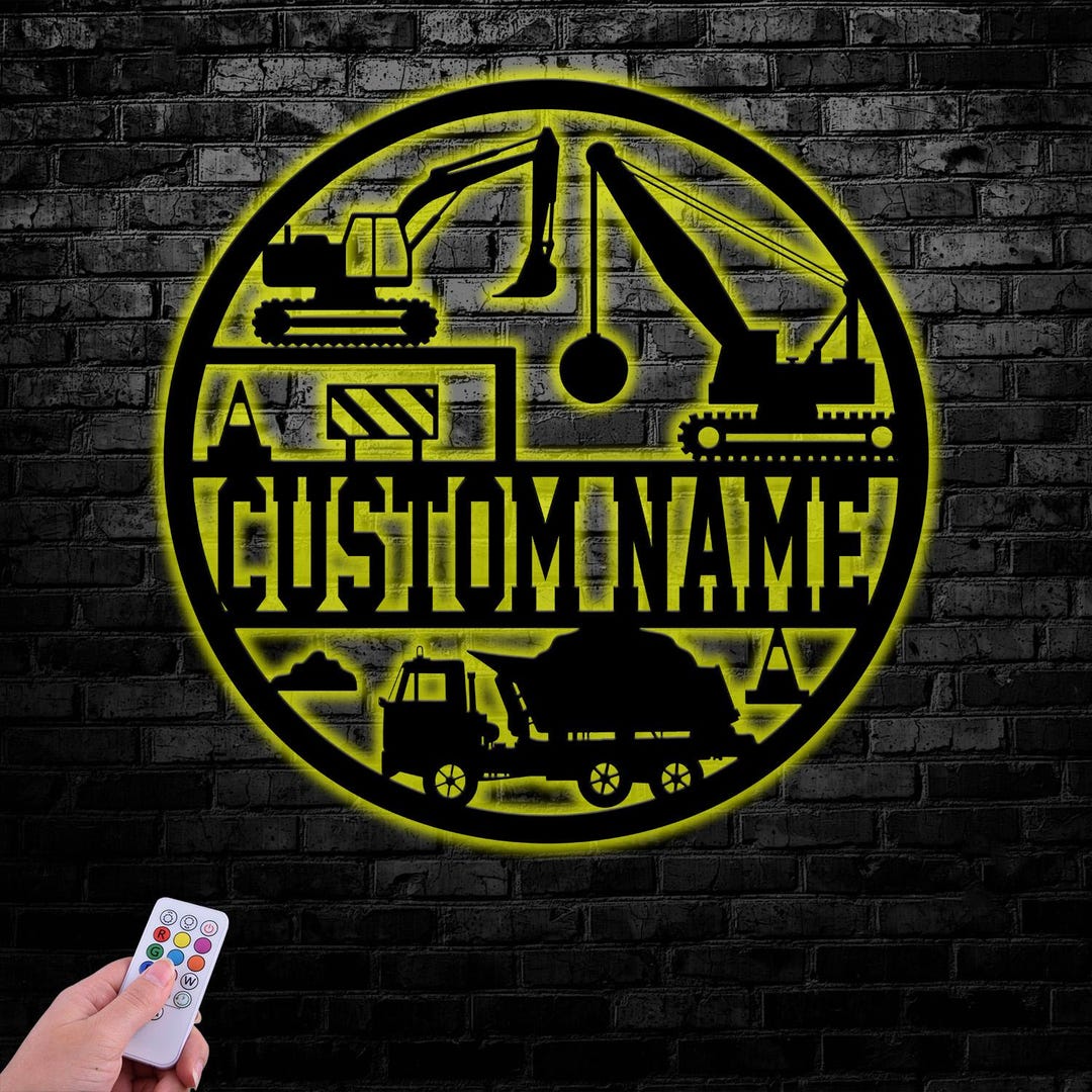 Custom Construction Name Sign With LED Light, Personalized Construction ...