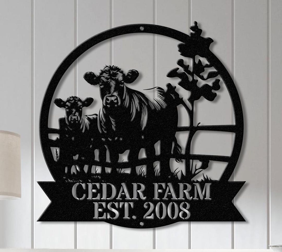 Custom Metal Cow Calf Farm Sign, Personalized Farmhouse Sign, Metal ...