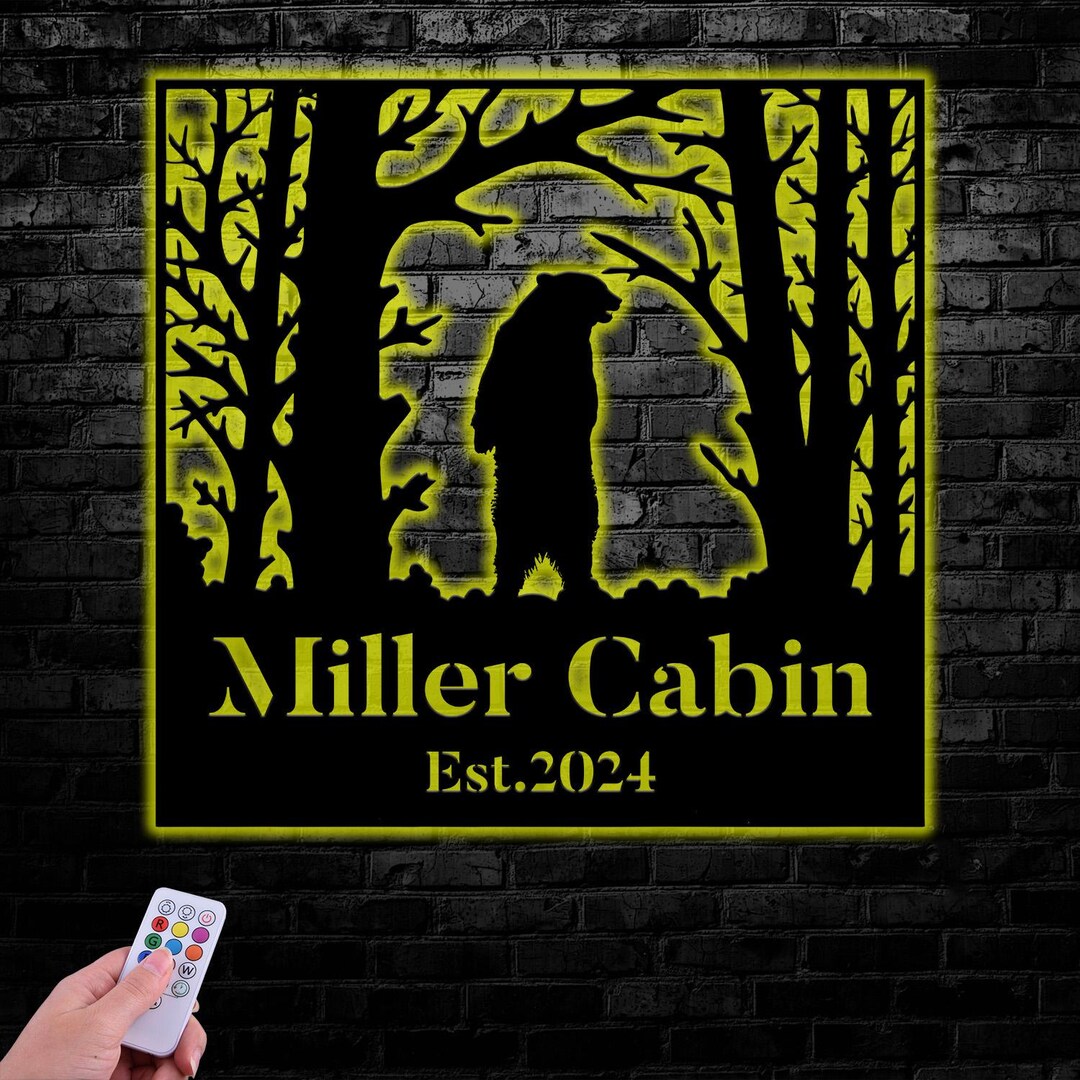 Custom Wilderness Bear Cabin Sign, Mountain Decor, Personalized Metal ...