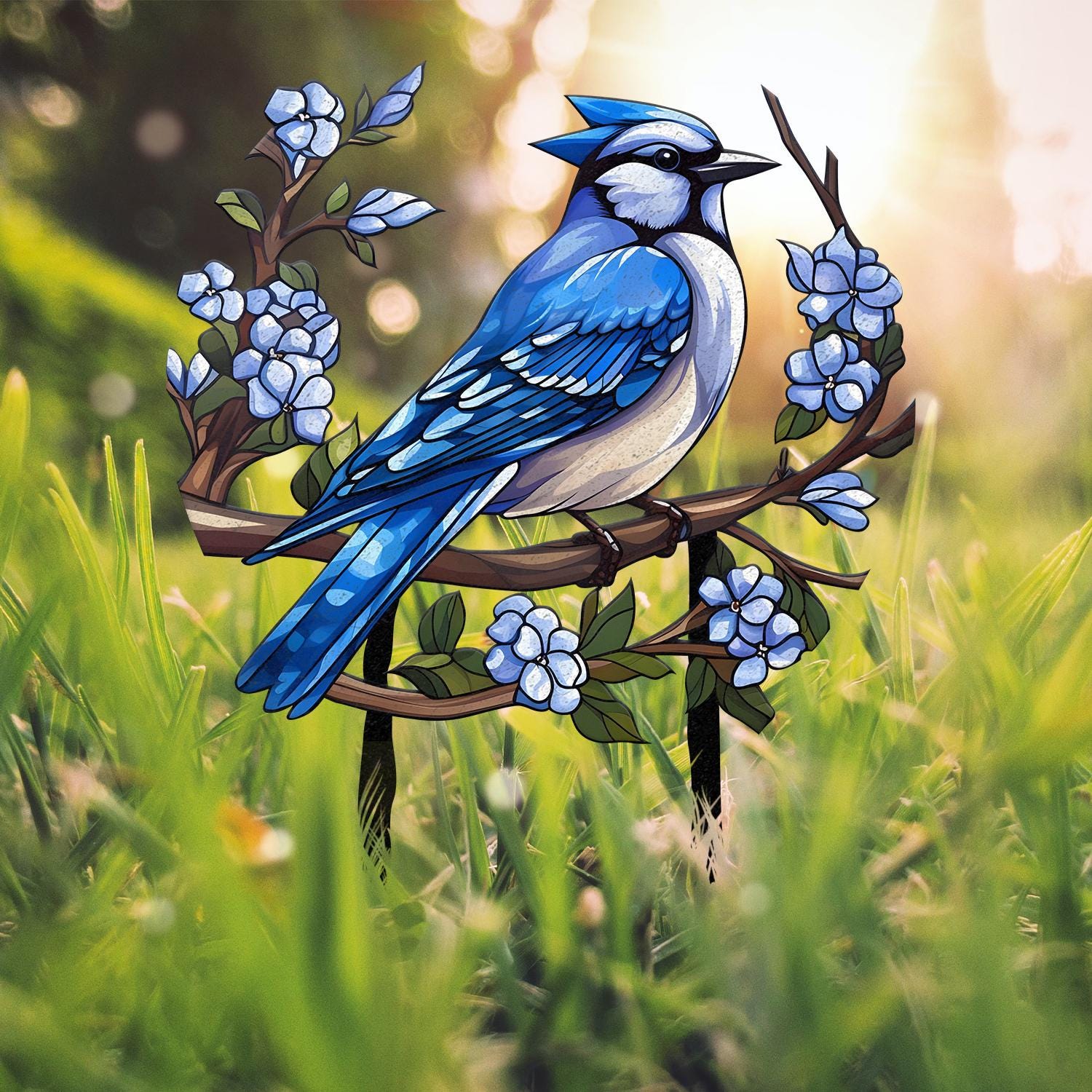 Custom Blue Jay Bird Garden Sign, Personalized Metal Garden Decor ...