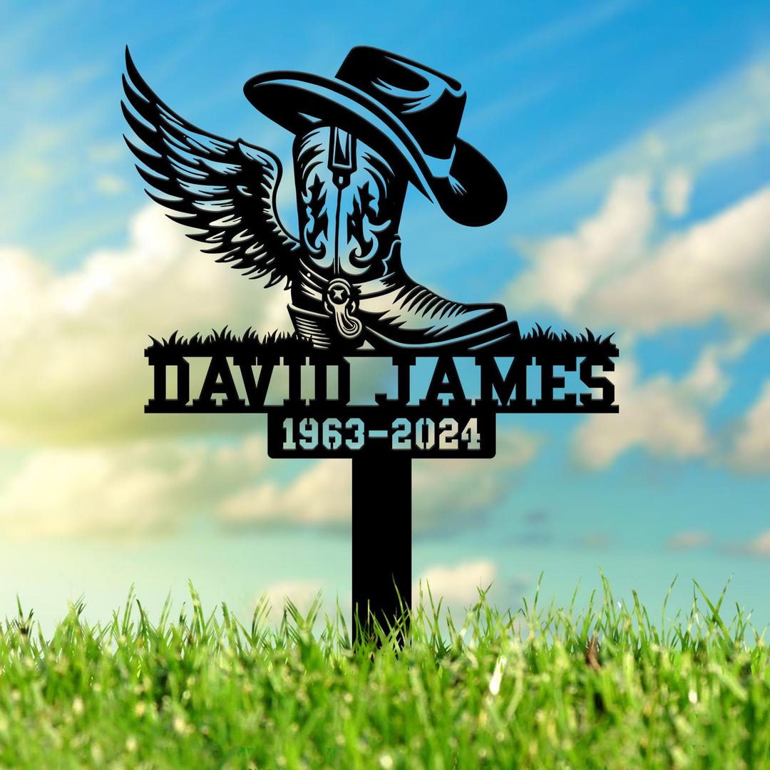 Custom Cowboy Boot Hat With Wings Memorial Stake, Personalized Cowboy ...