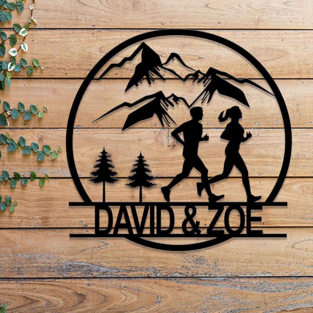 Custom Couple Trail Running Metal Wall Art With LED Lights ...