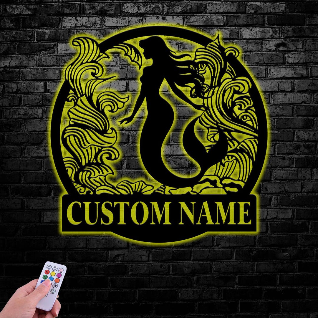 Mermaid Metal Sign With LED Lights, Custom Mermaid Neon Wall Decor ...