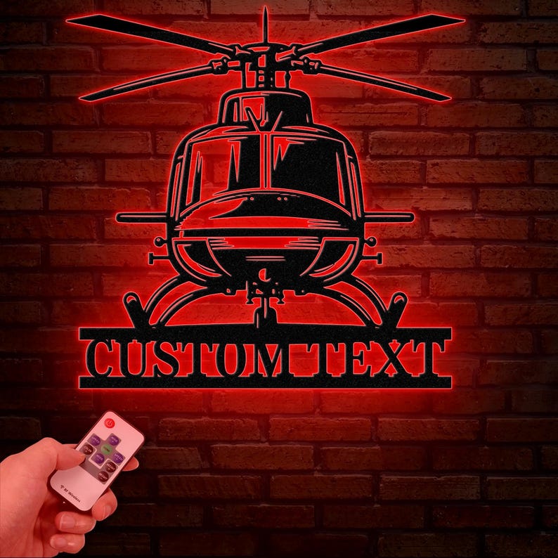 Personalized LED Helicopter Metal Sign, Custom Pilot Name Wall Art ...