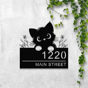 Black Cat House Number Sign, Cat House Address Sign, Custom Door Number ...