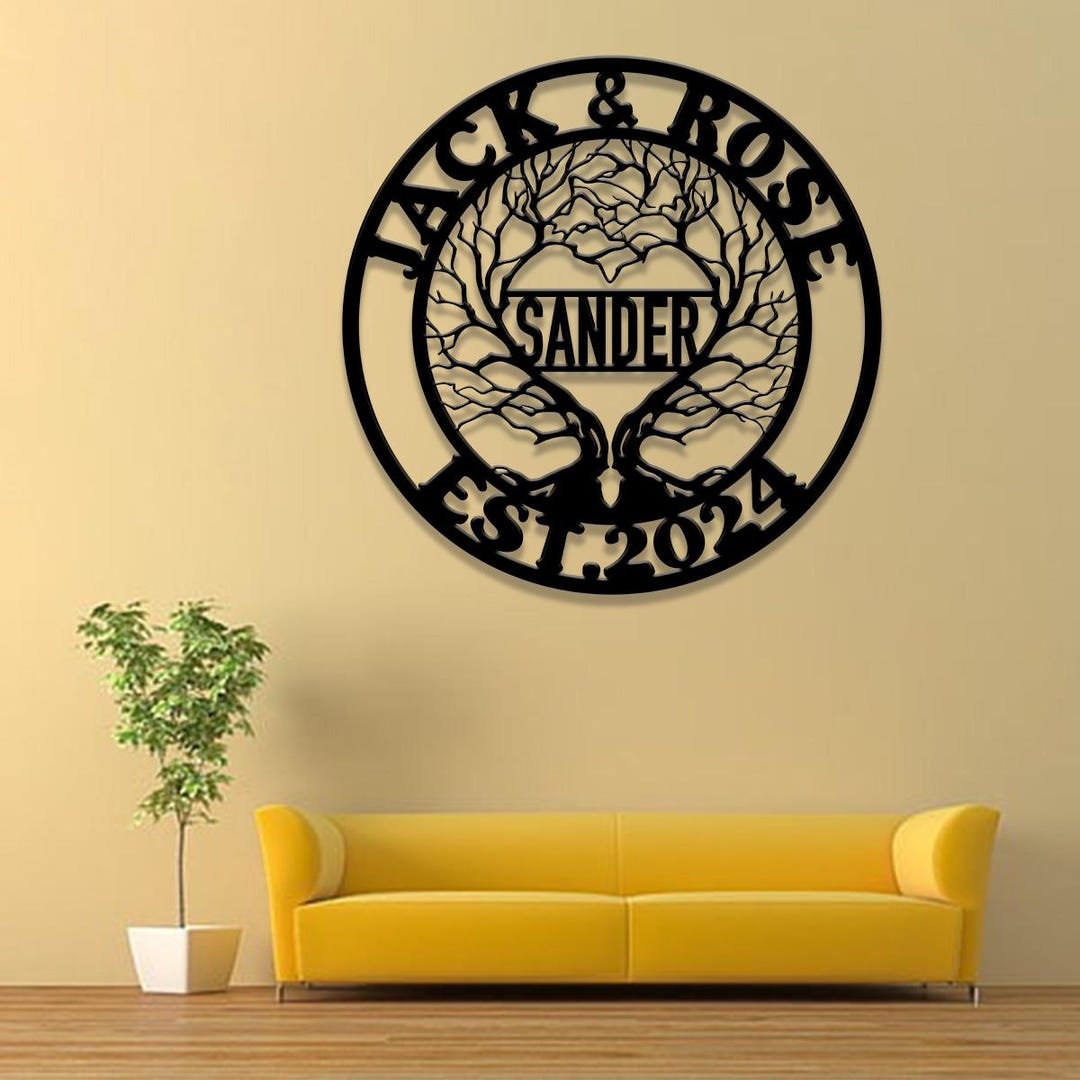 Personalized Tree of Life LED Light Metal Sign, Couple Name Sign ...
