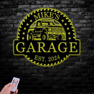 Custom Metal Truck Garage Sign With LED Light, Personalized Man Cave ...