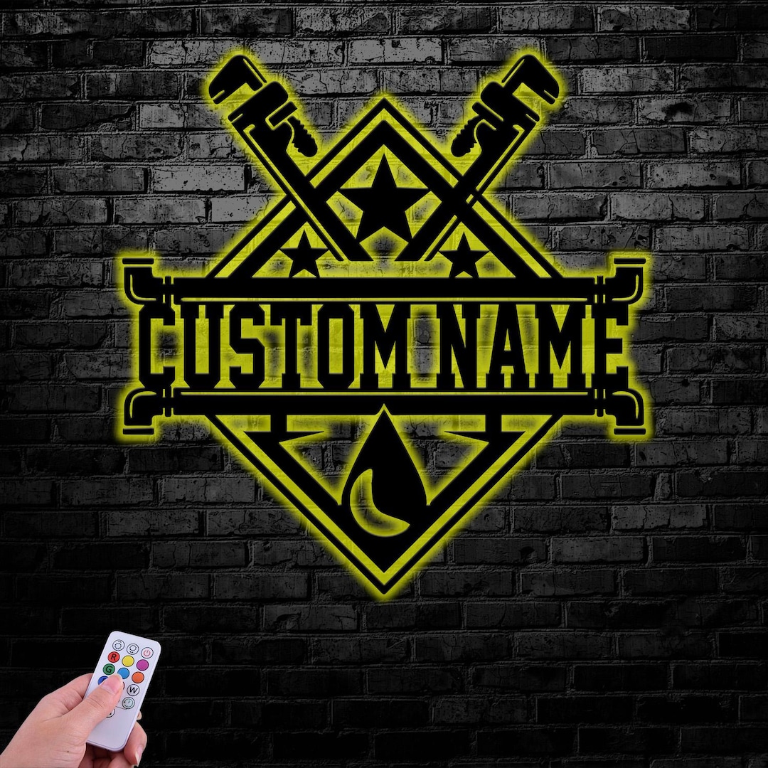 Custom Plumbing Metal Sign With LED Light, Personalized Plumber ...