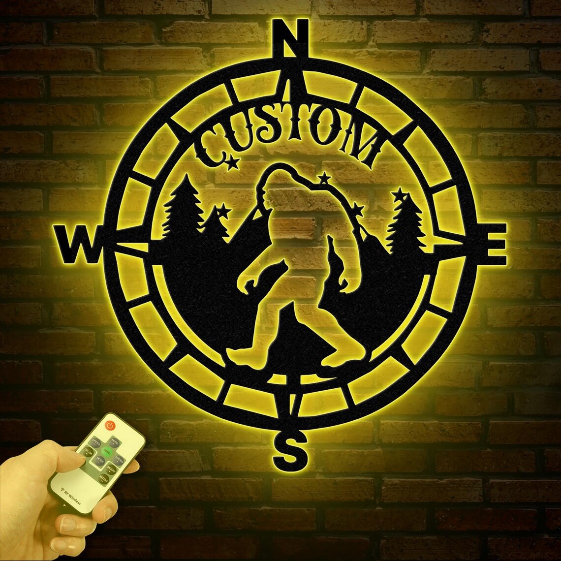 Personalized Bigfoot Compass Metal Wall Art With LED Light, Custom ...
