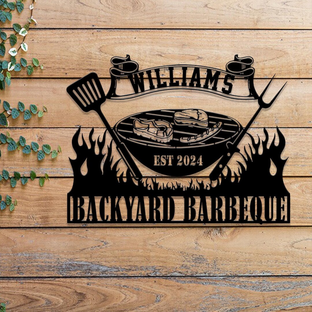 Personalized Backyard Metal BBQ Sign With LED Light, Custom Grill and ...