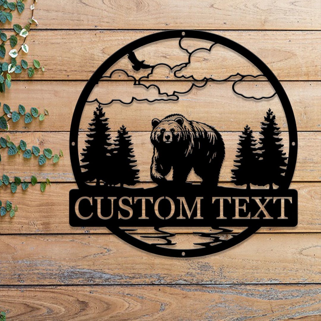 Custom Wilderness Bear Cabin Sign, Mountain Decor, Personalized Metal ...