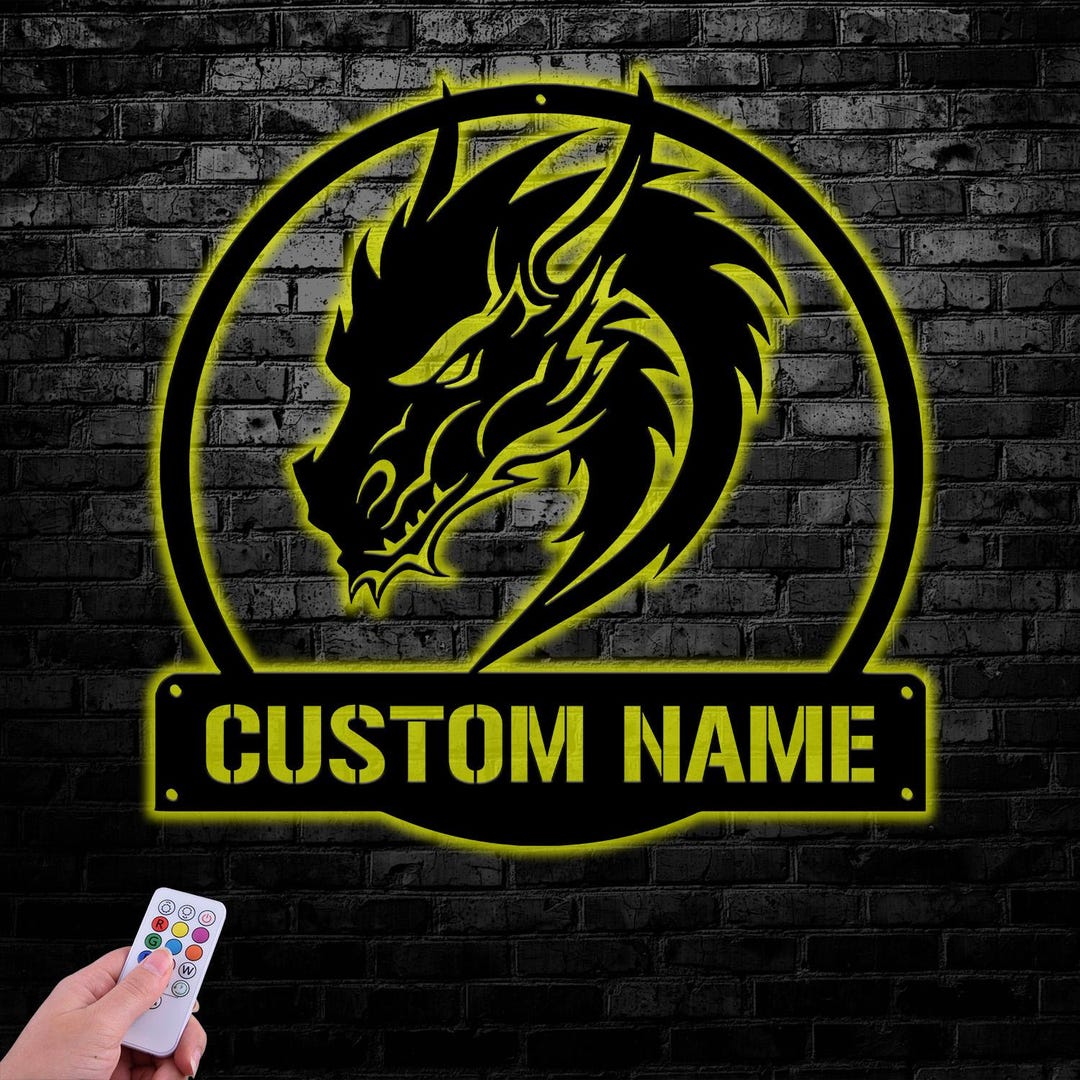 Custom Dragon Metal Art With LED Light, Dragon Name House Sign ...