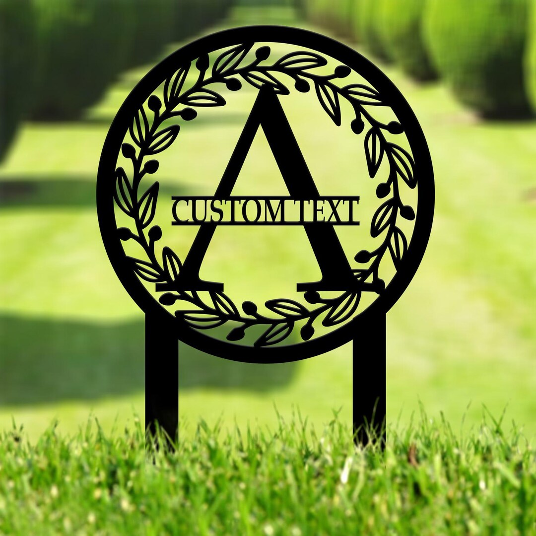 Personalized Initial Stake Metal Sign, Metal Circle Monogram With Vines ...