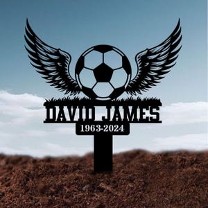 Custom Soccer Ball With Wings Memorial Plaque Stake, Grave Markers ...