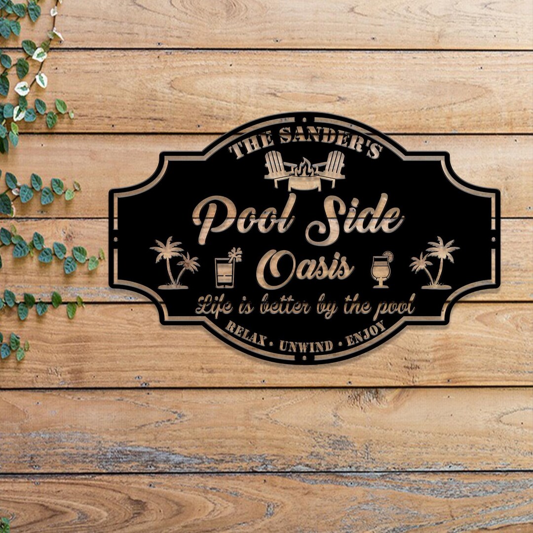 Personalized Poolside Paradise Sign With LED Light, Custom Backyard ...