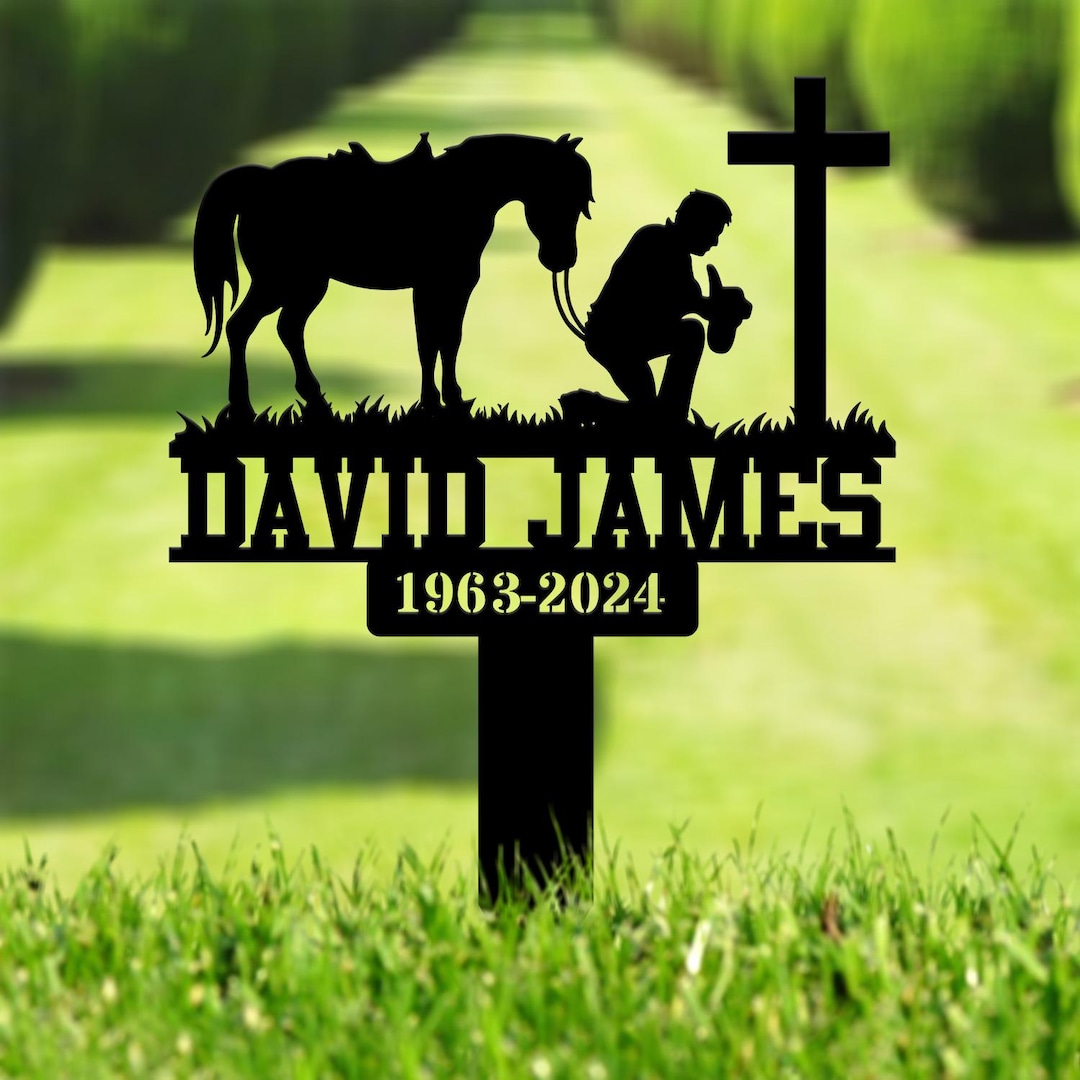 Custom Name Cowboy Kneeling at Cross Memorial Stake, Cowboy Sympathy ...