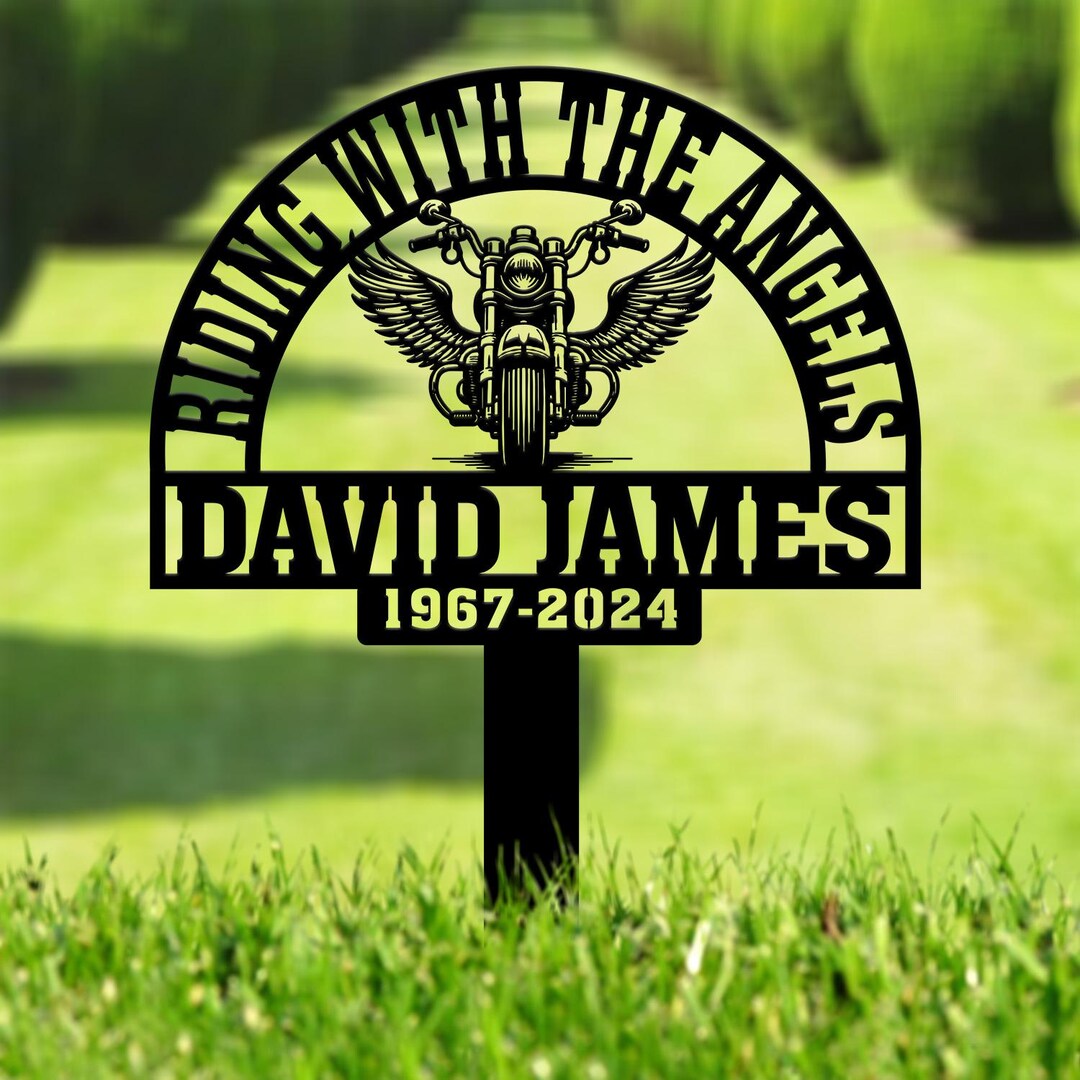 Custom Motorcycle With Wings Memorial Plaque Stake, Personalized Rider ...