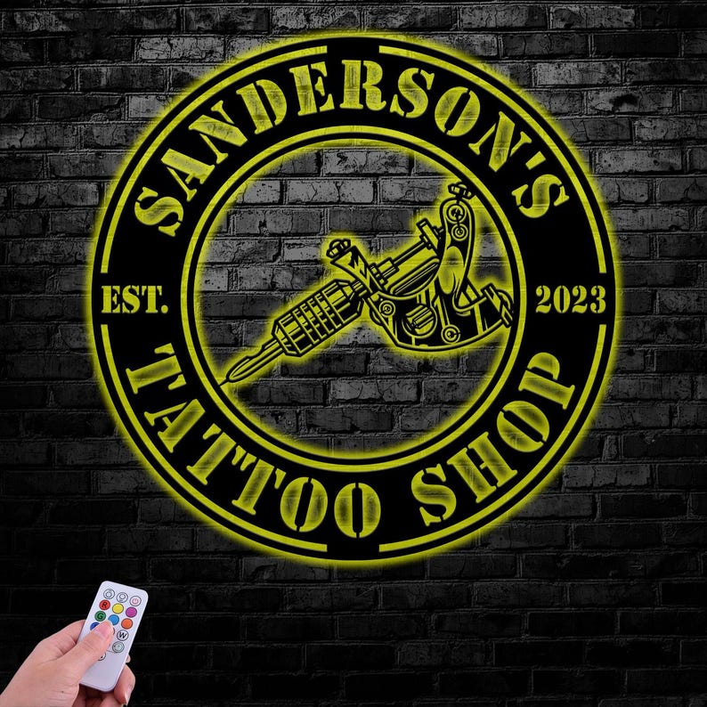 Custom Tattoo Artist Metal Sign With LED Light, Personalized Ink Studio ...