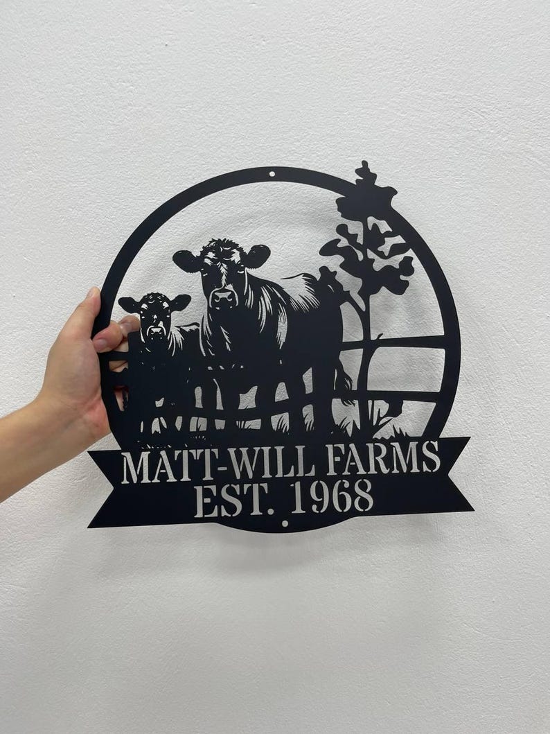 Custom Metal Cow Calf Farm Sign, Personalized Farmhouse Sign, Metal ...