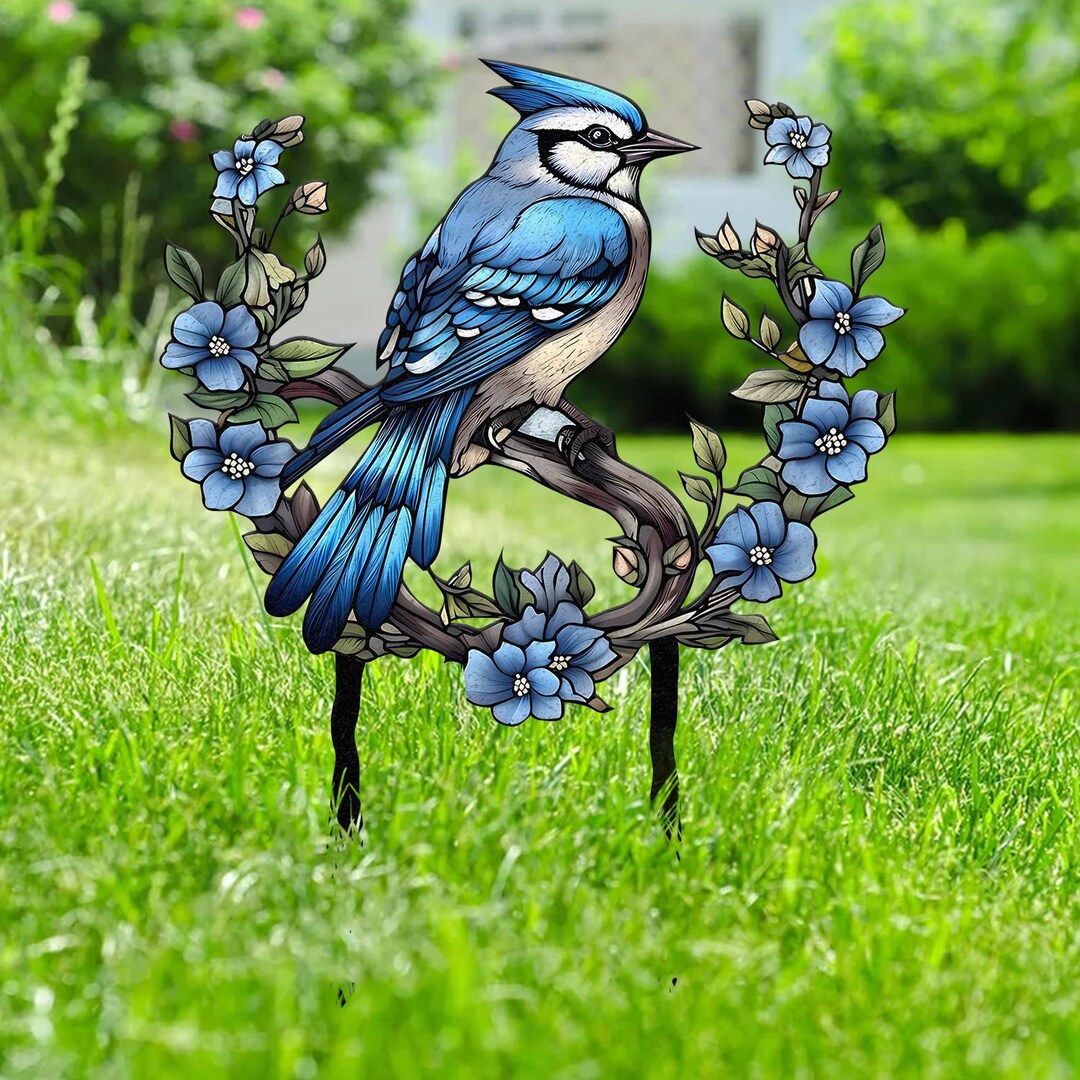 Custom Blue Jay Bird Garden Sign, Personalized Metal Garden Decor ...