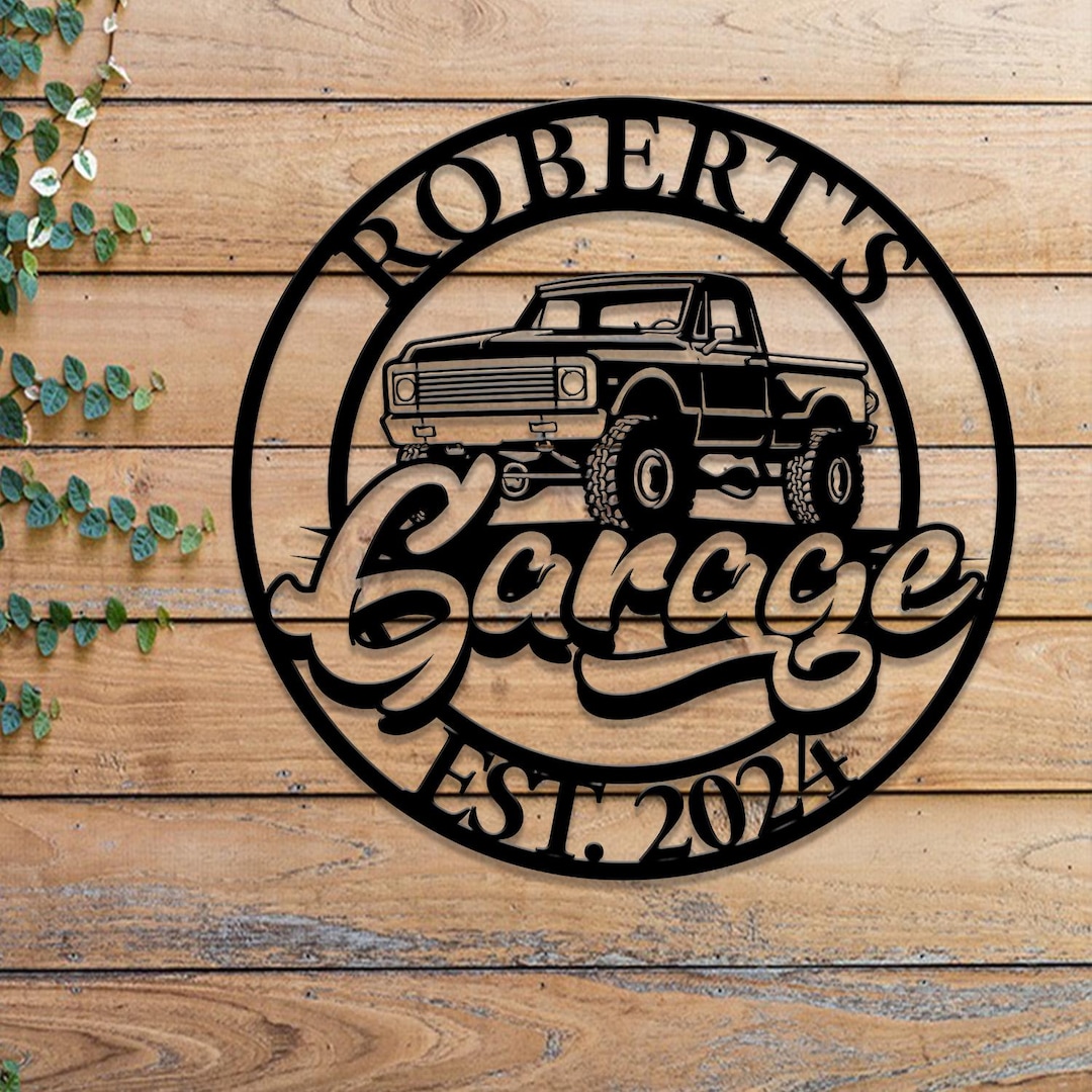 Custom Metal Truck Garage Signs With Led Light, Man Cave Named Wall Art ...