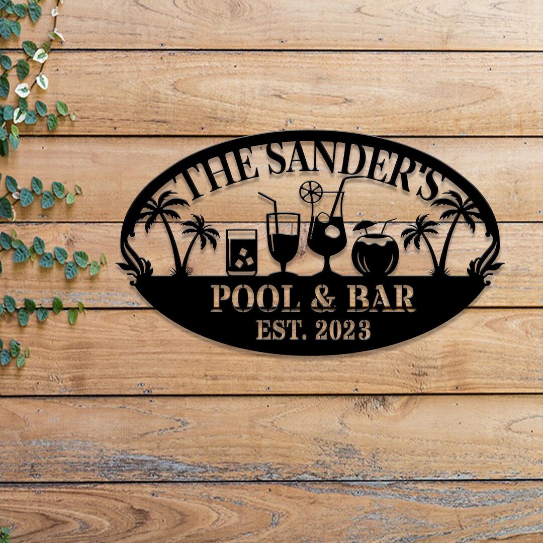 Personalized Family Pool & Bar Sign With Led Light, Swimming Pool Metal ...