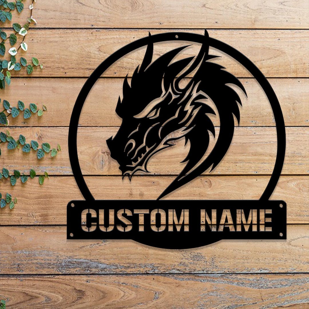 Custom Dragon Metal Art With LED Light, Dragon Name House Sign ...