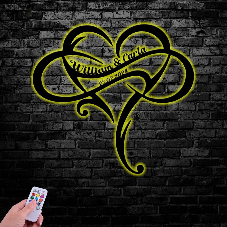 Personalized Infinity Heart Led Light Metal Sign, Couple Name Sign ...