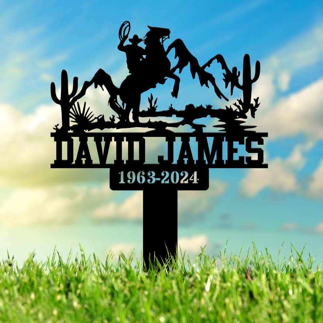 Personalized Cowboy Memorial Metal Stake, Cowboy Cross Plaque, Sympathy ...